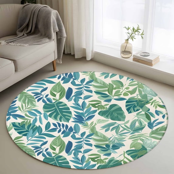 3ft Round Rug, Palm Leaves Non-Skid Rubber Backing Large Area Rugs ...