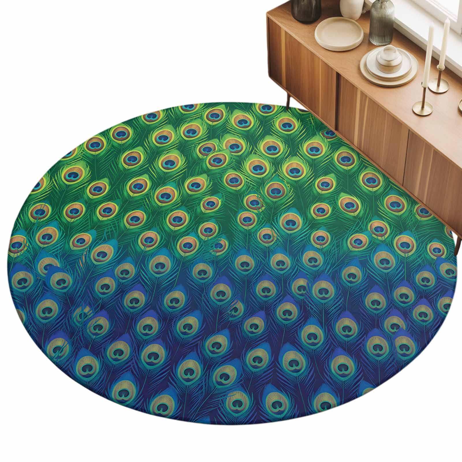 3ft Round Rug Peacock Feathers Area Rugs for Living Room Bedroom ...