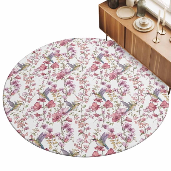 3ft Round Rug Pink Beige Flowers Area Rugs for Living Room Bedroom ...