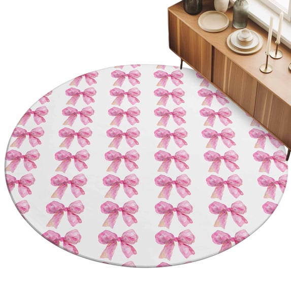3ft Round Rug Pink Bow Ribbon Area Rugs for Living Room Bedroom ...