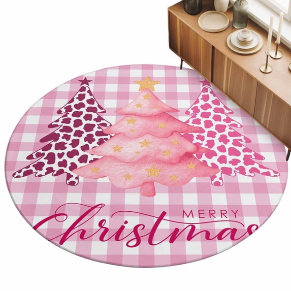 3ft Round Rug Pink Christmas Trees Area Rugs for Living Room Bedroom ...