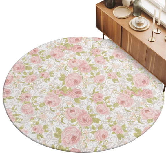 3ft Round Rug Pink Flowers Area Rugs for Living Room Bedroom Washable ...
