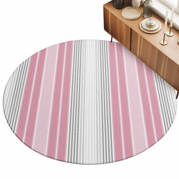 3ft Round Rug Pink Gray Stripes Area Rugs for Living Room Bedroom ...