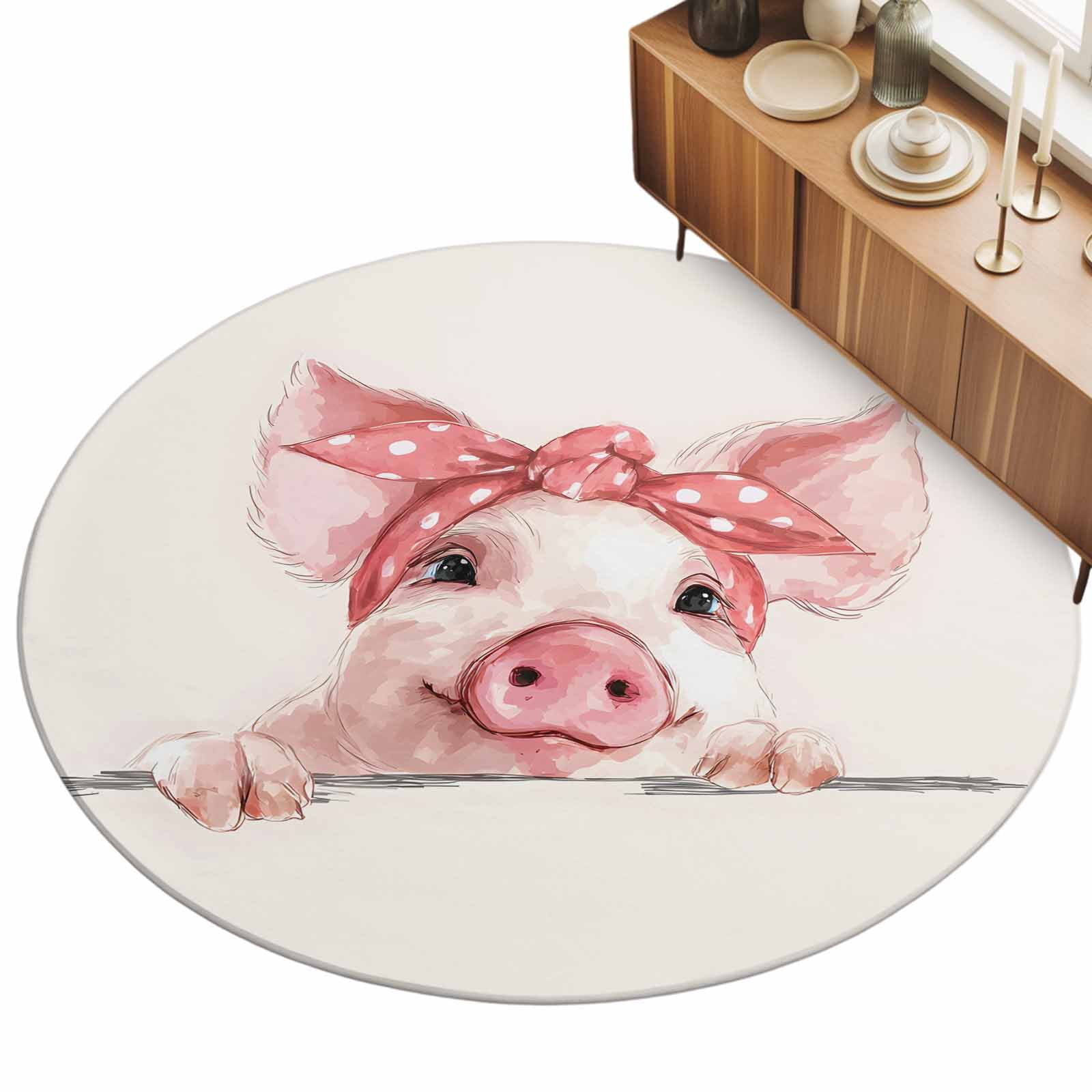 3ft Round Rug Pink Pig Area Rugs for Living Room Bedroom Washable Non ...
