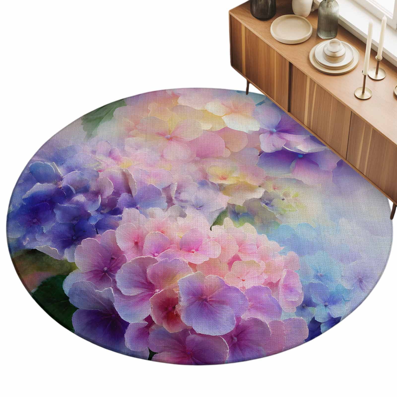 3ft Round Rug Pink Purple Floral Area Rugs for Living Room Bedroom ...