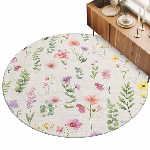 3ft Round Rug Pink Spring Floral Area Rugs for Living Room Bedroom ...