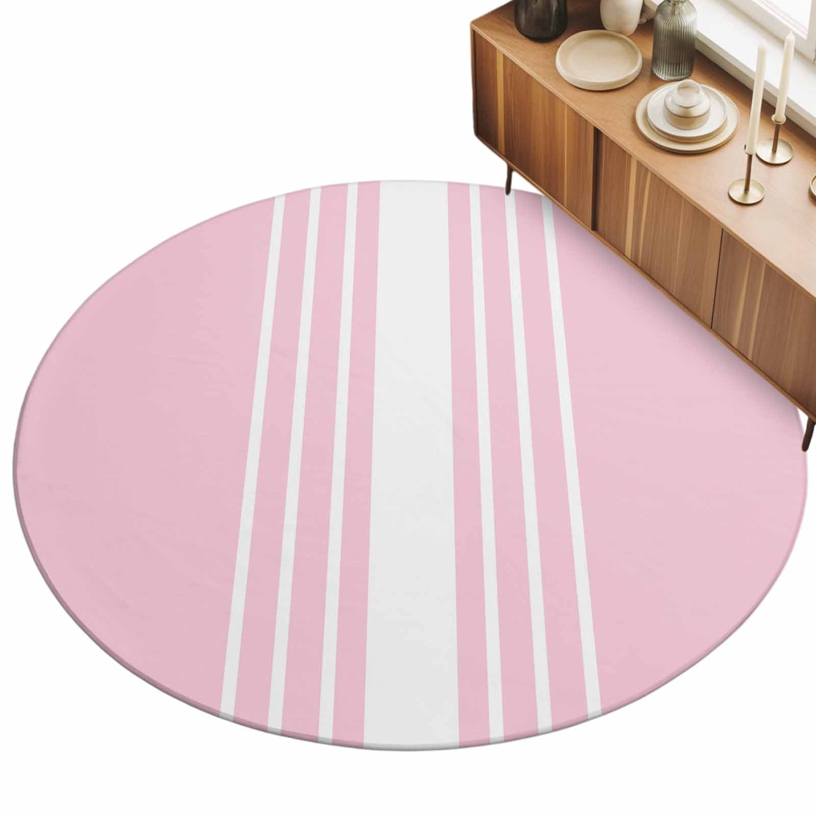 3ft Round Rug Pink White Stripe Area Rugs for Living Room Bedroom ...
