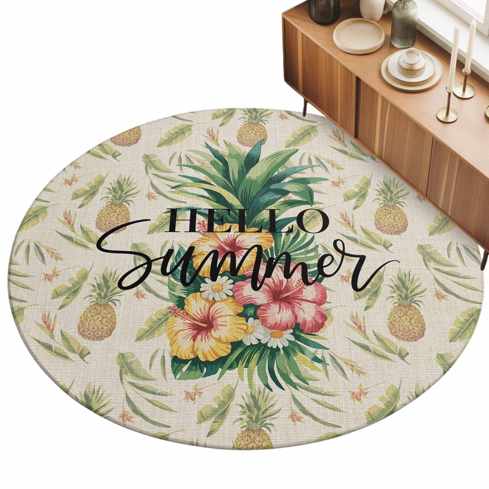 3ft Round Rug Pink Yellow Floral Area Rugs for Living Room Bedroom ...