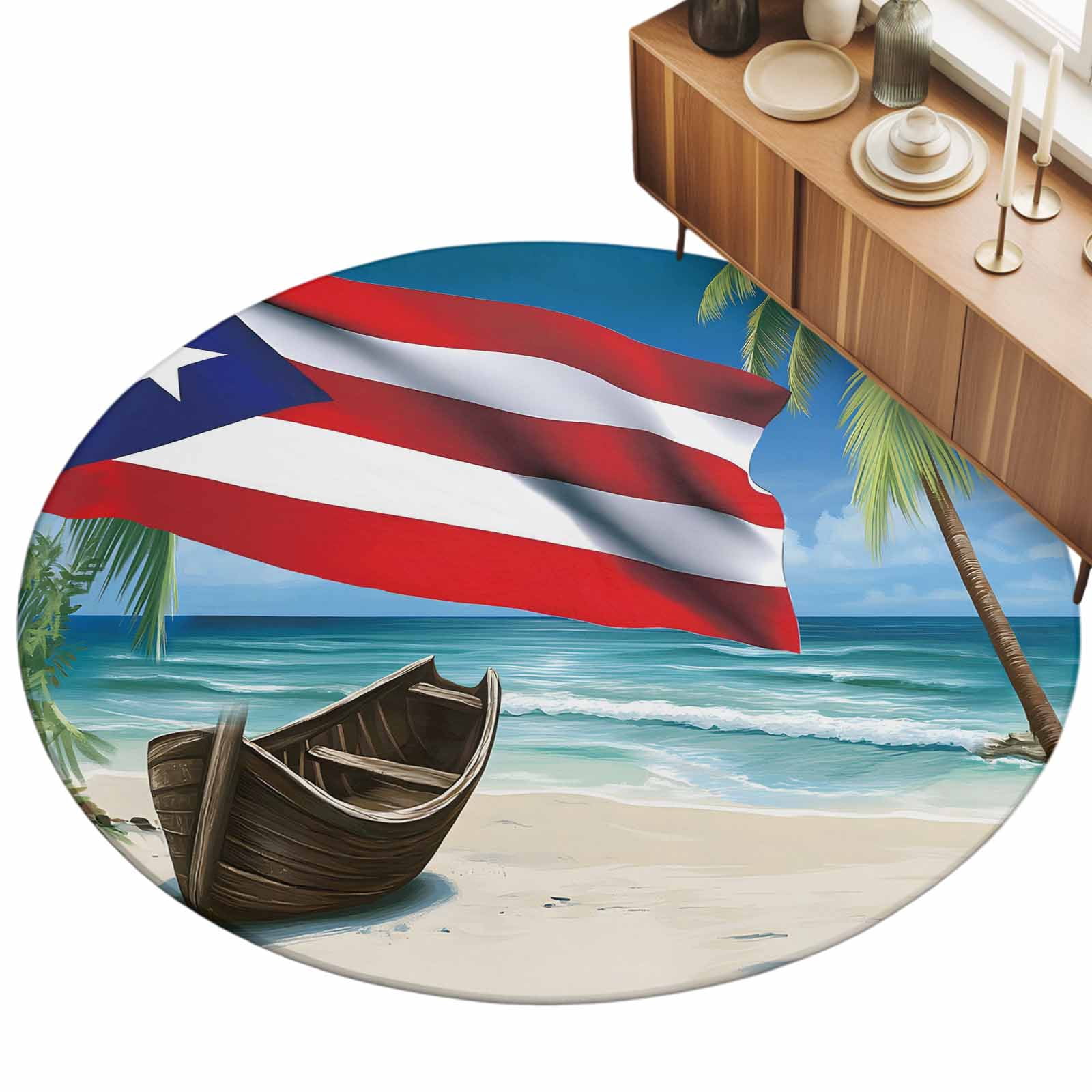 3ft Round Rug Puerto Rico Flag Sea Area Rugs for Living Room Bedroom ...