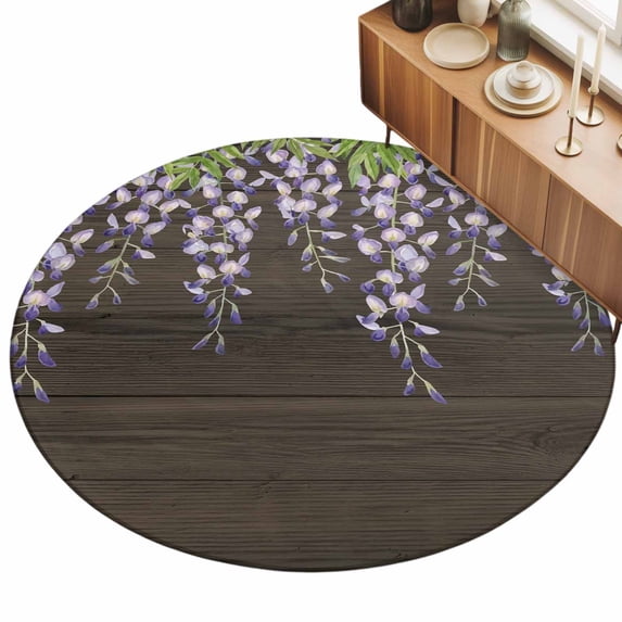 3ft Round Rug Purple Flowers Area Rugs for Living Room Bedroom Washable ...