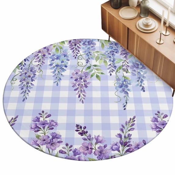 3ft Round Rug Purple Flowers Area Rugs for Living Room Bedroom Washable ...