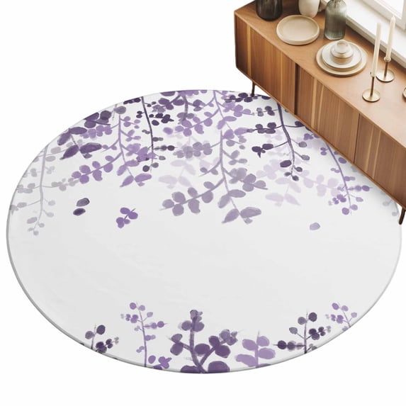 3ft Round Rug Purple Leaves Area Rugs for Living Room Bedroom Washable ...