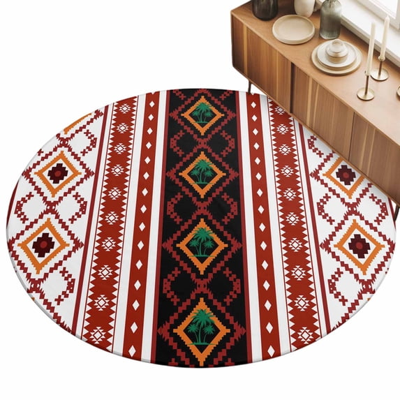 3ft Round Rug Red Black Boho Area Rugs for Living Room Bedroom Washable ...