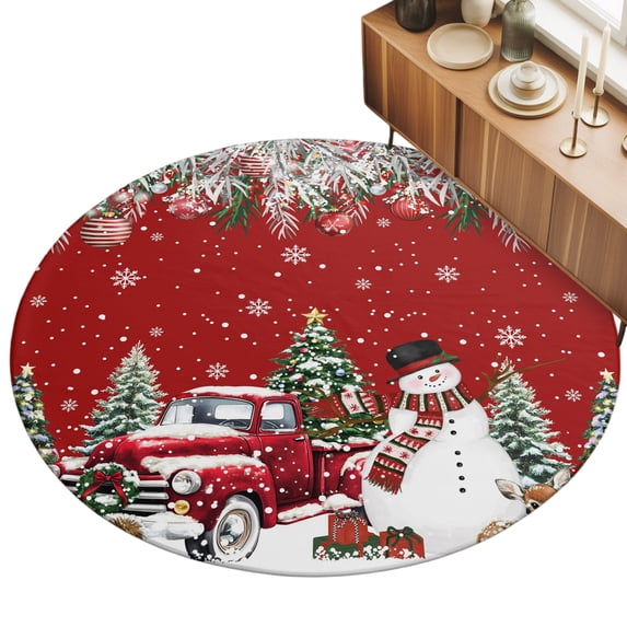3ft Round Rug Red Christmas Area Rugs for Living Room Bedroom Washable ...