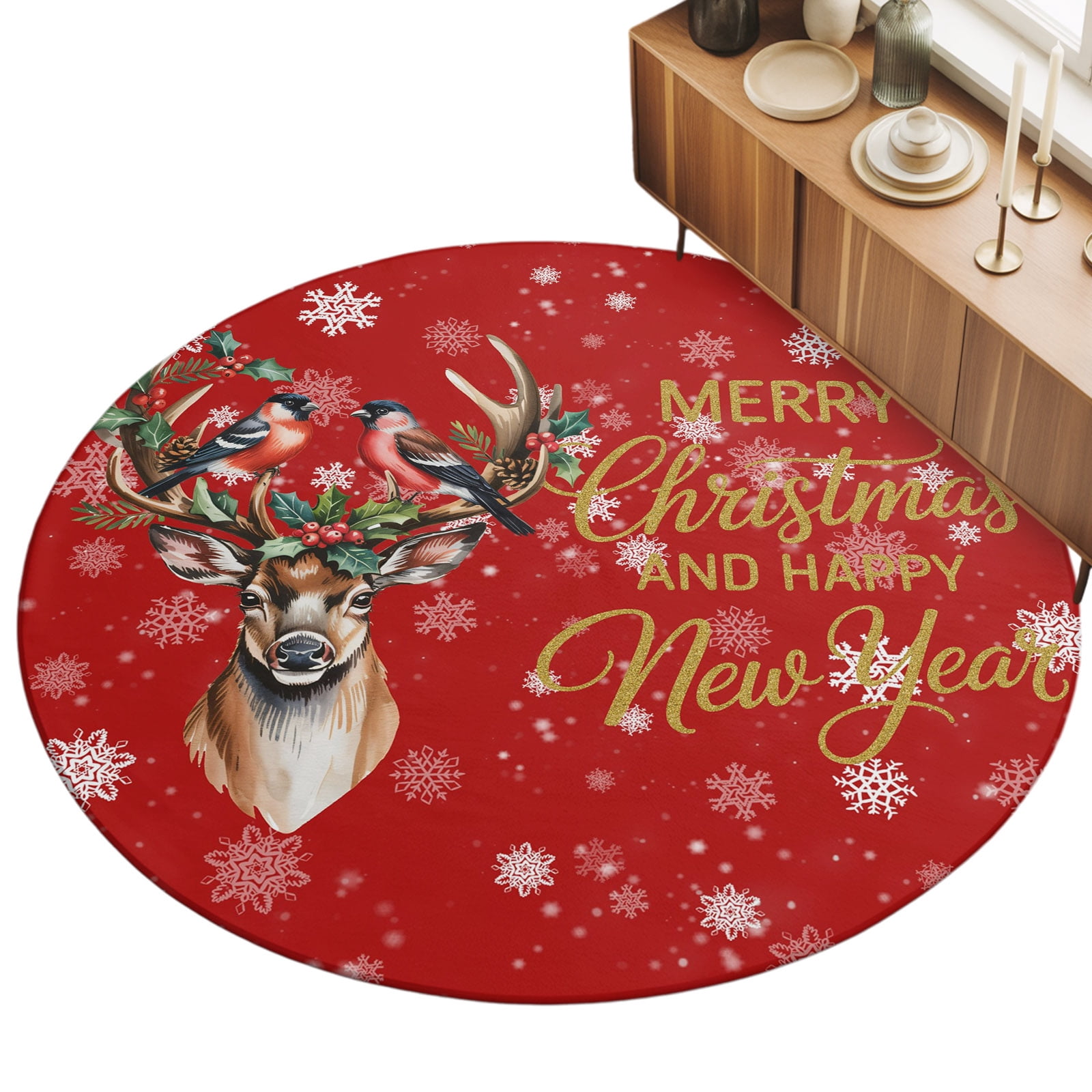 3ft Round Rug Red Christmas Area Rugs for Living Room Bedroom Washable ...