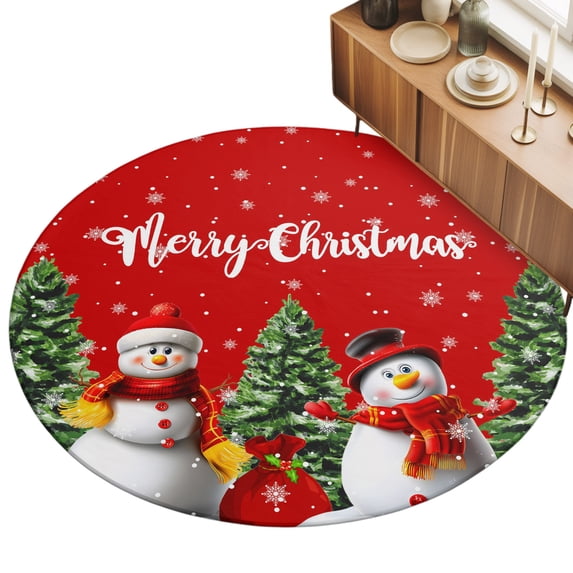 3ft Round Rug Red Christmas Snowman Area Rugs for Living Room Bedroom ...