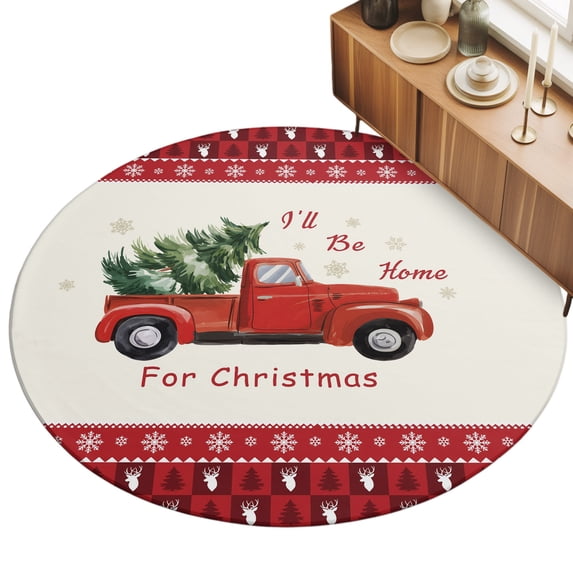 3ft Round Rug Red Christmas Truck Area Rugs for Living Room Bedroom ...