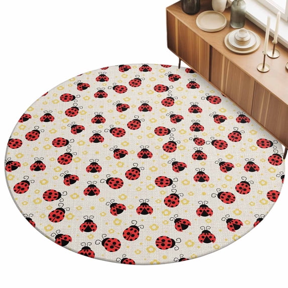 3ft Round Rug Red Ladybugs Area Rugs for Living Room Bedroom Washable ...