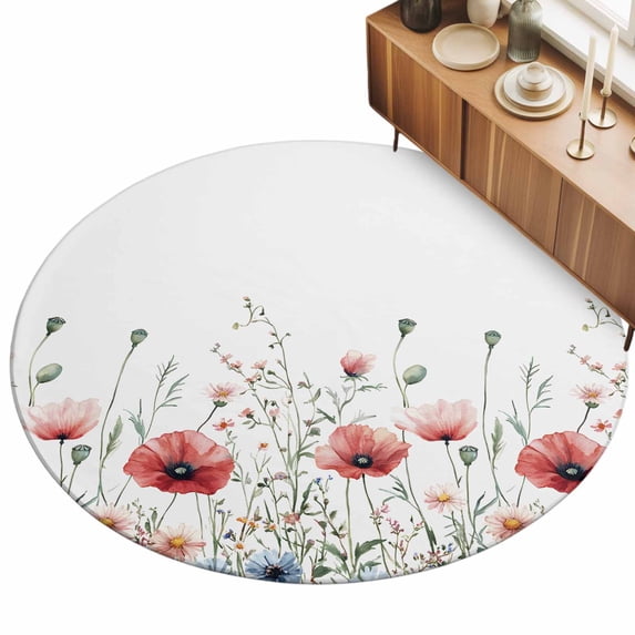 3ft Round Rug Red Poppy Flower Area Rugs for Living Room Bedroom ...