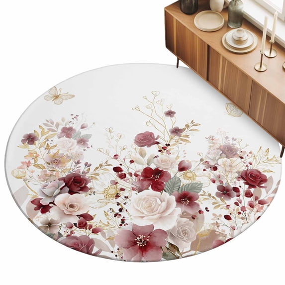 3ft Round Rug Red Spring Floral Area Rugs for Living Room Bedroom ...