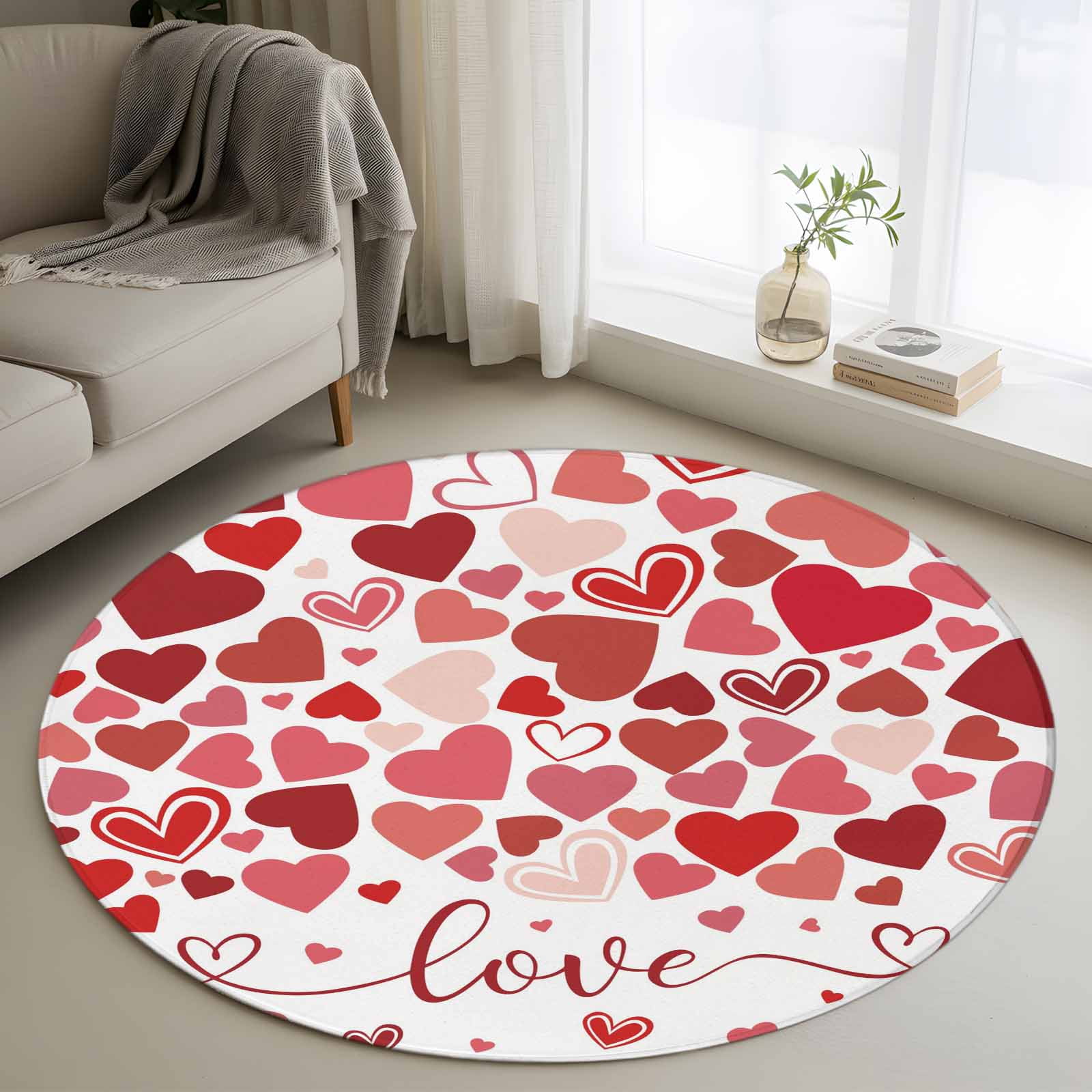 3ft Round Rug, Red Valentine's Day Non-Skid Rubber Backing Large Area ...