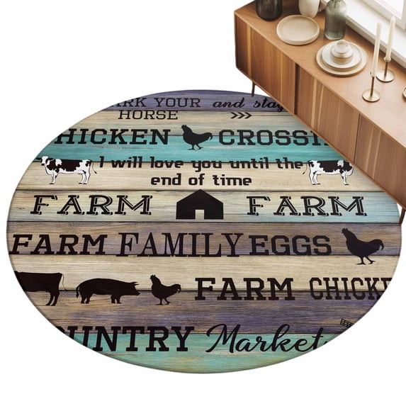 3ft Round Rug Retro Farm Animals Area Rugs for Living Room Bedroom ...