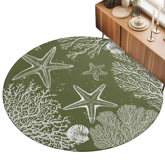 3ft Round Rug Sage Green Coastal Area Rugs for Living Room Bedroom ...
