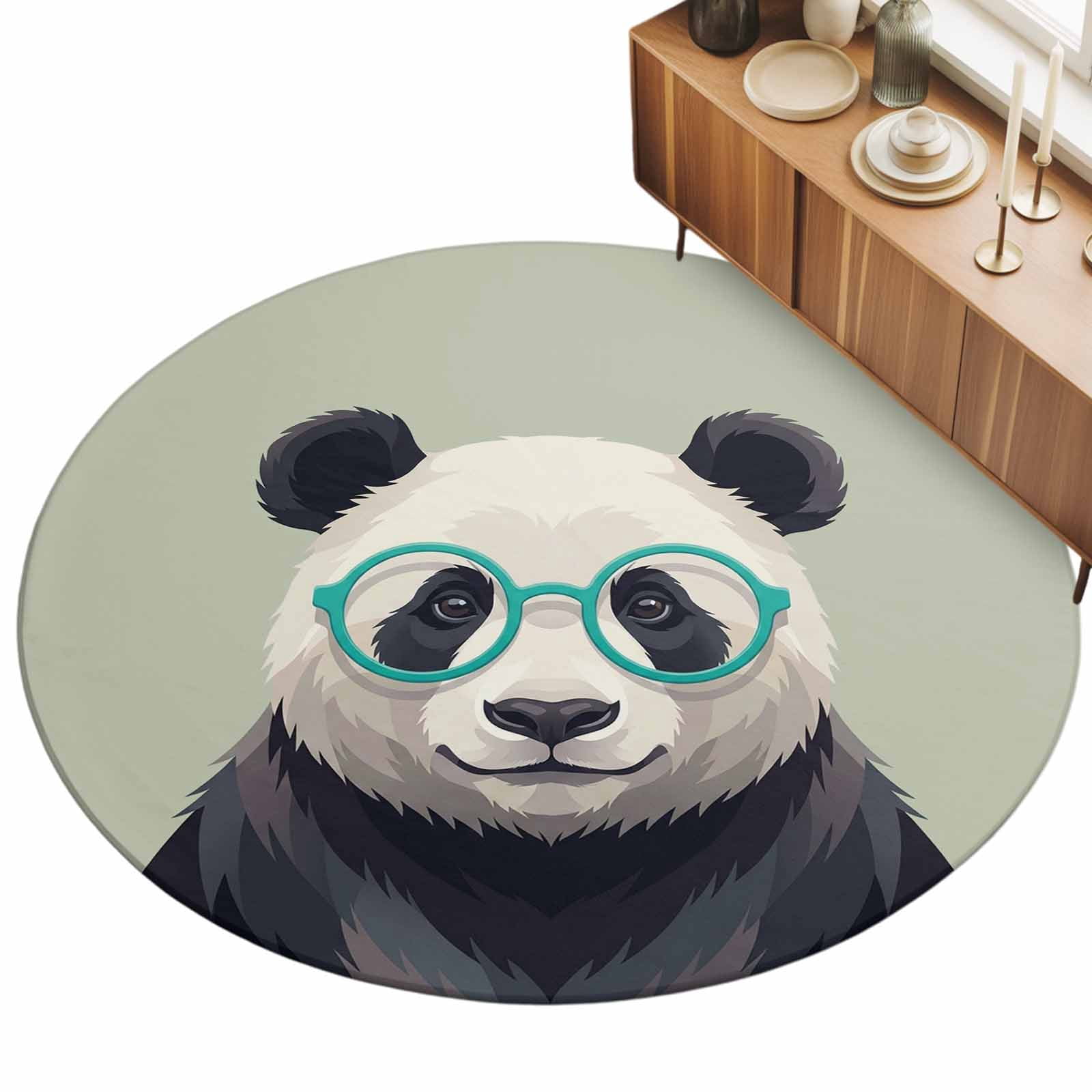 3ft Round Rug Sage Green Cute Panda Area Rugs for Living Room Bedroom ...