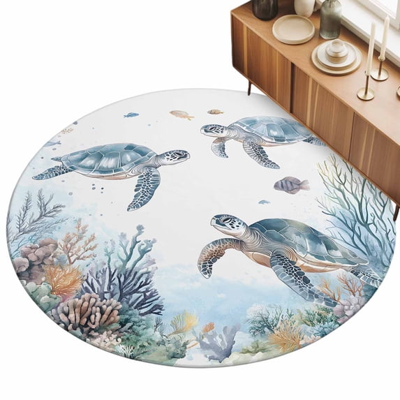 3ft Round Rug Sea Turtle Coastal Area Rugs for Living Room Bedroom ...