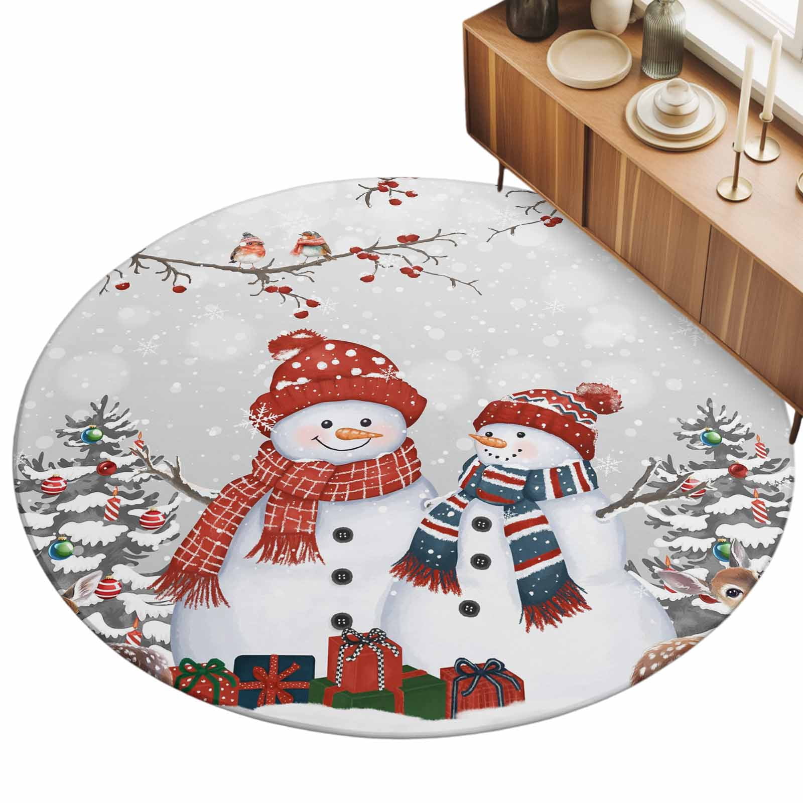 3ft Round Rug Snowman Grey Area Rugs for Living Room Bedroom Washable ...