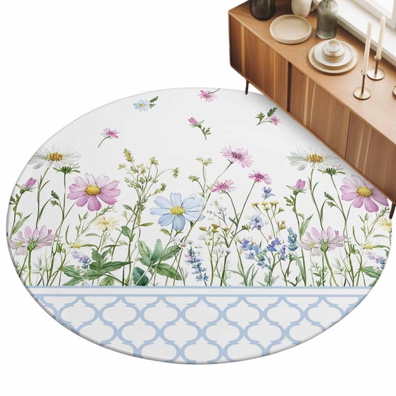 3ft Round Rug Spring Daisy Area Rugs for Living Room Bedroom Washable ...