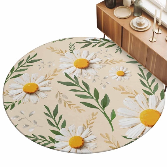 3ft Round Rug Spring Daisy Area Rugs for Living Room Bedroom Washable ...