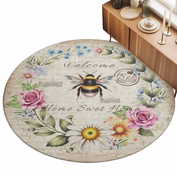 3ft Round Rug Spring Daisy Area Rugs for Living Room Bedroom Washable ...