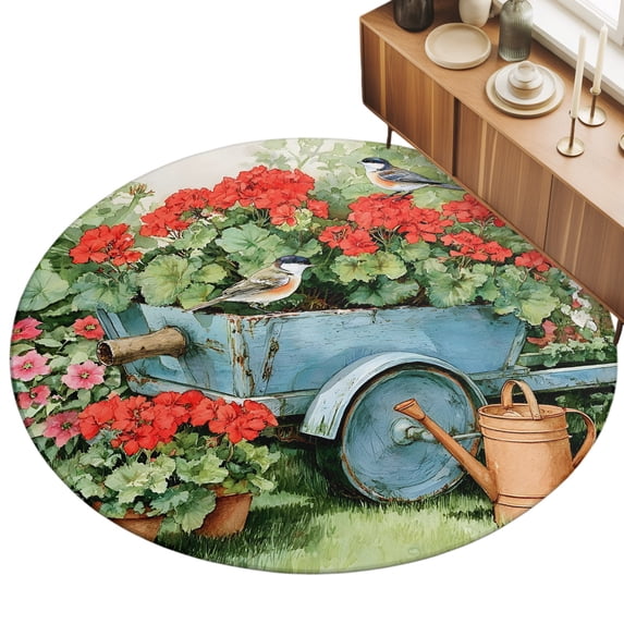 3ft Round Rug Spring Floral Area Rugs for Living Room Bedroom Washable ...