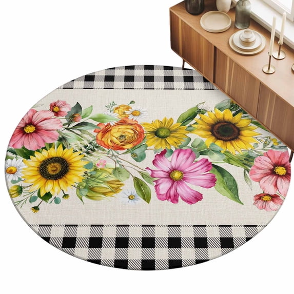 3ft Round Rug Spring Floral Area Rugs for Living Room Bedroom Washable ...