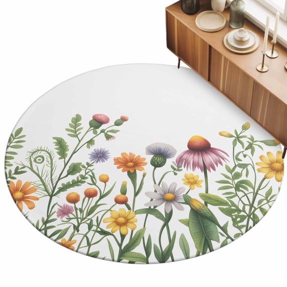 3ft Round Rug Spring Floral Area Rugs for Living Room Bedroom Washable ...