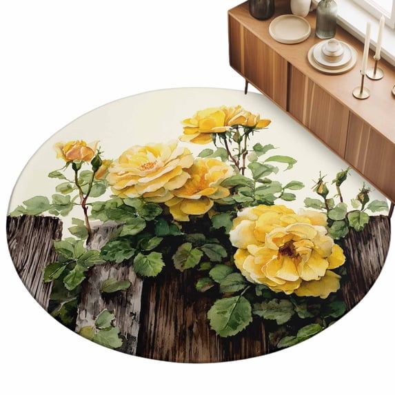 3ft Round Rug Spring Floral Area Rugs for Living Room Bedroom Washable ...
