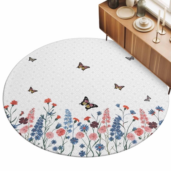 3ft Round Rug Spring Floral Butterfly Area Rugs for Living Room Bedroom ...