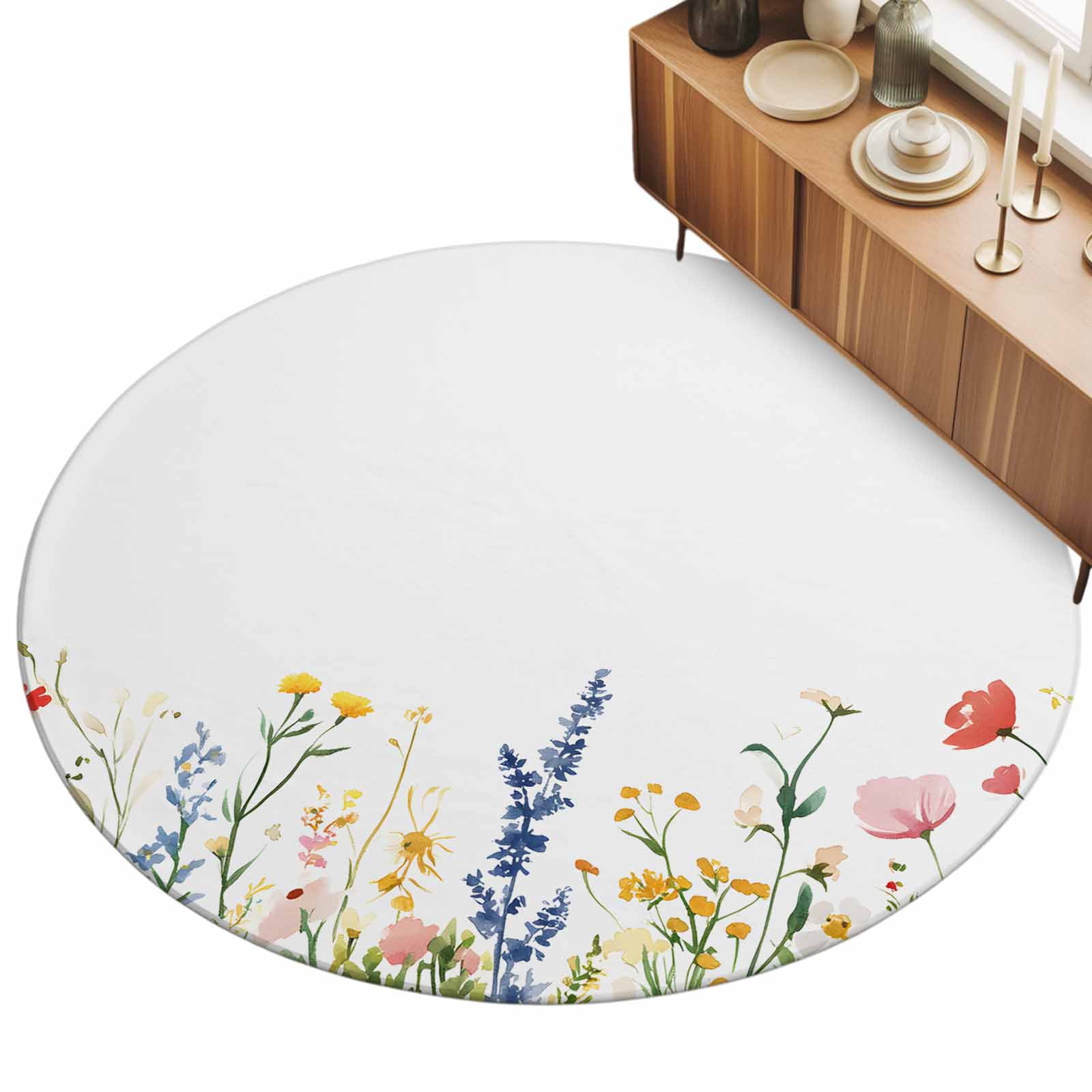 3ft Round Rug Spring Flowers Area Rugs for Living Room Bedroom Washable ...