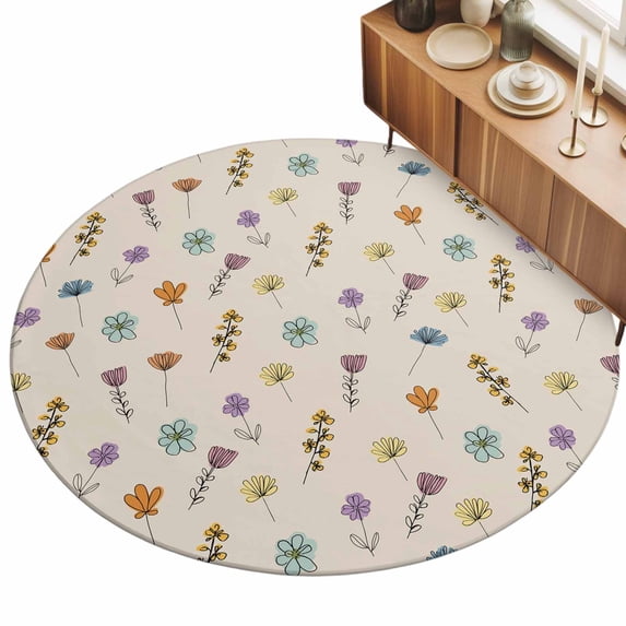 3ft Round Rug Spring Flowers Area Rugs for Living Room Bedroom Washable ...
