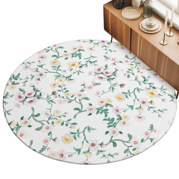 3ft Round Rug Spring Flowers Area Rugs for Living Room Bedroom Washable ...