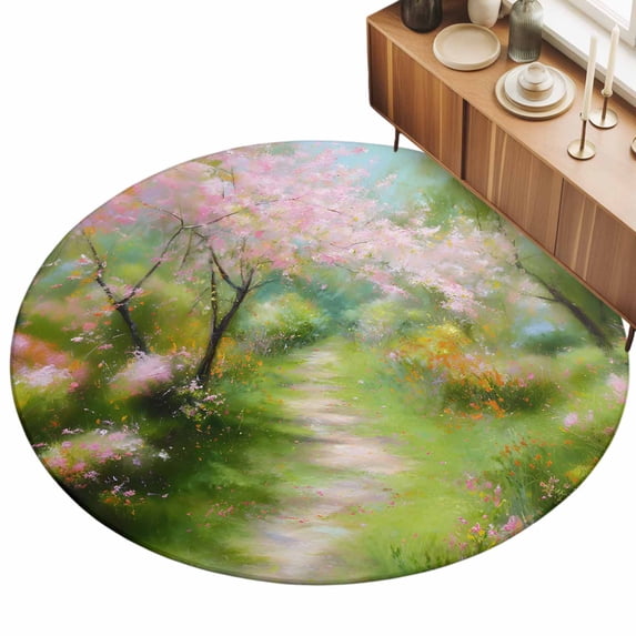 3ft Round Rug Spring Pink Green Area Rugs for Living Room Bedroom ...