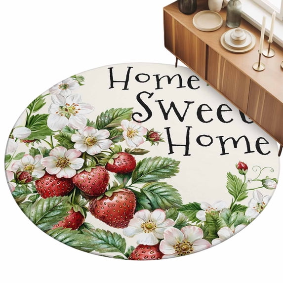 3ft Round Rug Strawberry Area Rugs for Living Room Bedroom Washable Non ...