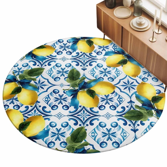 3ft Round Rug Summer Lemon Area Rugs for Living Room Bedroom Washable ...