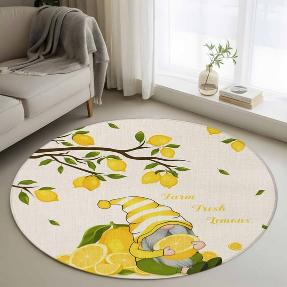 3ft Round Rug, Summer Lemon Non-Skid Rubber Backing Large Area Rugs ...