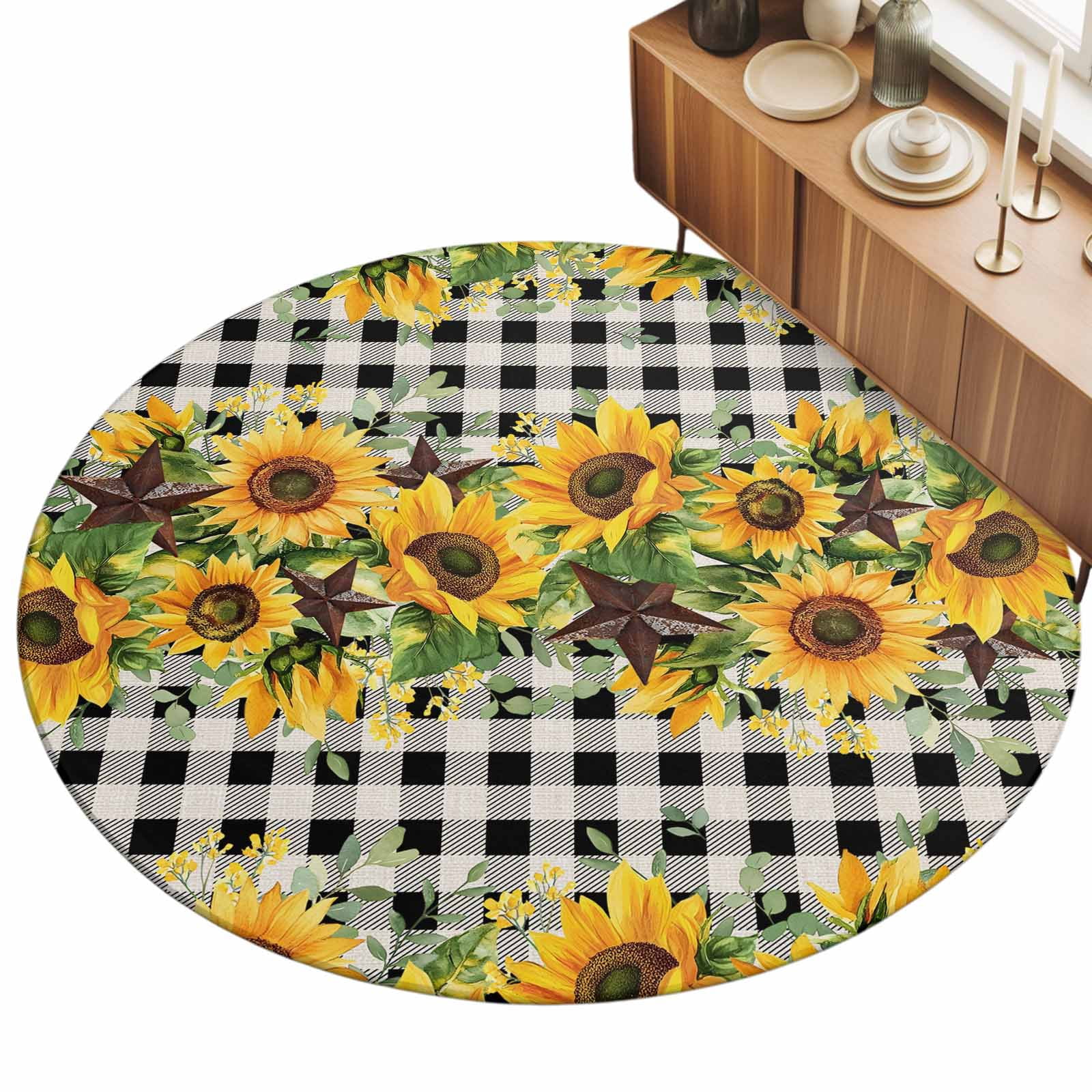 3ft Round Rug Sunflower Area Rugs for Living Room Bedroom Washable Non ...