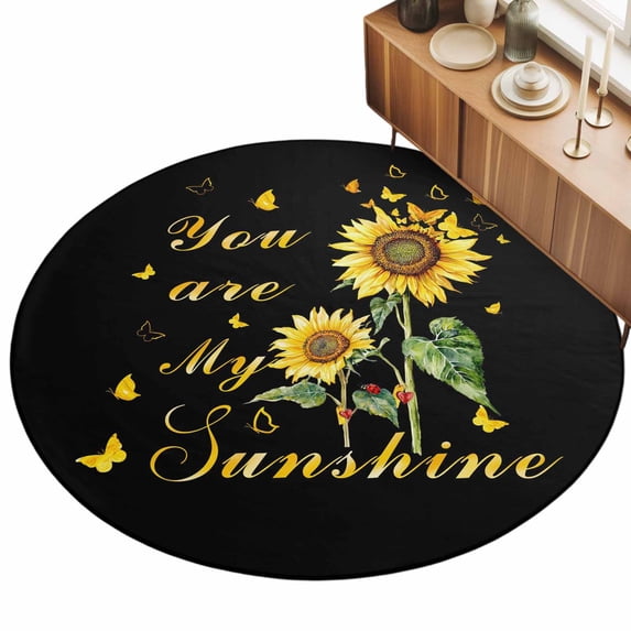 3ft Round Rug Sunflower Area Rugs for Living Room Bedroom Washable Non ...