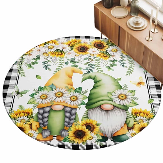 3ft Round Rug Sunflower Gnomes Area Rugs for Living Room Bedroom ...