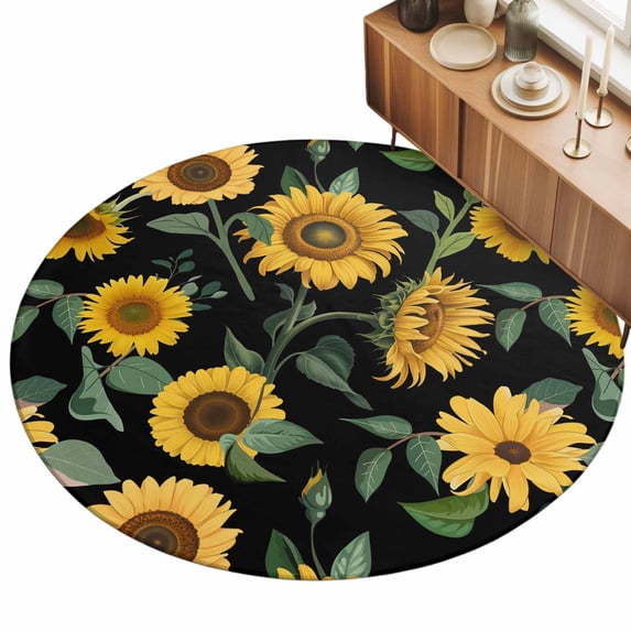 3ft Round Rug Sunflower Watercolor Area Rugs for Living Room Bedroom ...