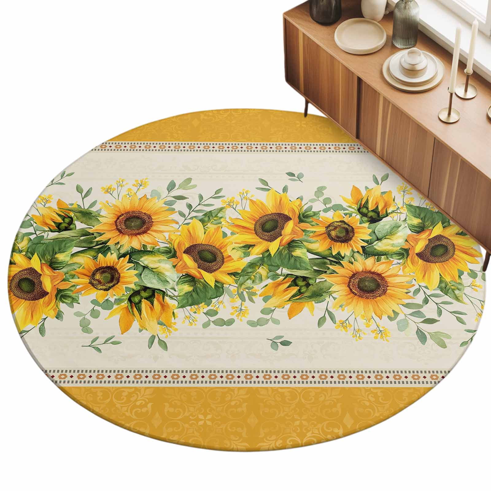 3ft Round Rug Sunflower Yellow Area Rugs for Living Room Bedroom ...